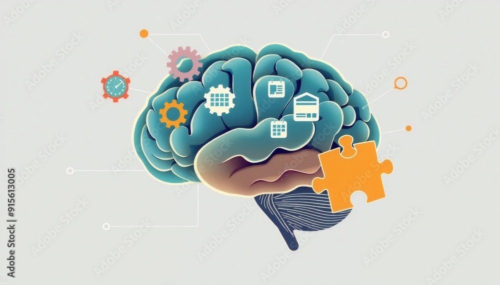 vector illustration showing a brain with interconnected nodes one ...