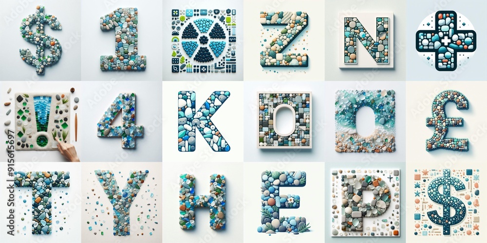 Seaglass pebbles Lettering Typeface. AI generated illustration Stock ...