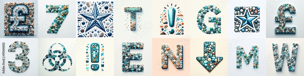 Seaglass pebbles Lettering Typeface. AI generated illustration Stock ...