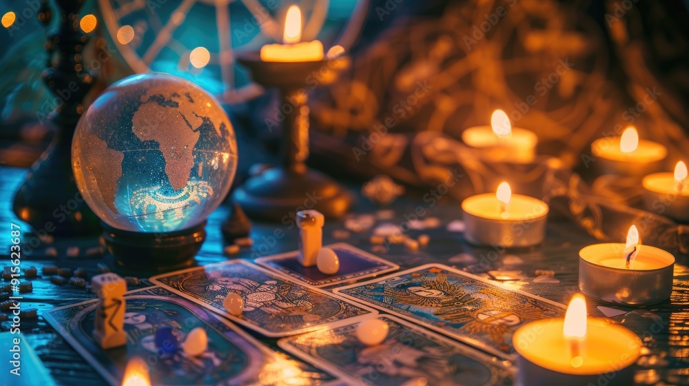 Mystical Divination Tools Illuminated by Candlelight - Pendulum ...