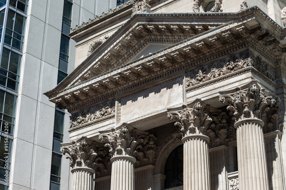 detail of exterior of 205 Yonge Street, a former Bank of Toronto branch ...