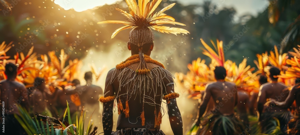 Gawai Dayak Harvest. A person in traditional attire with feathers. The ...