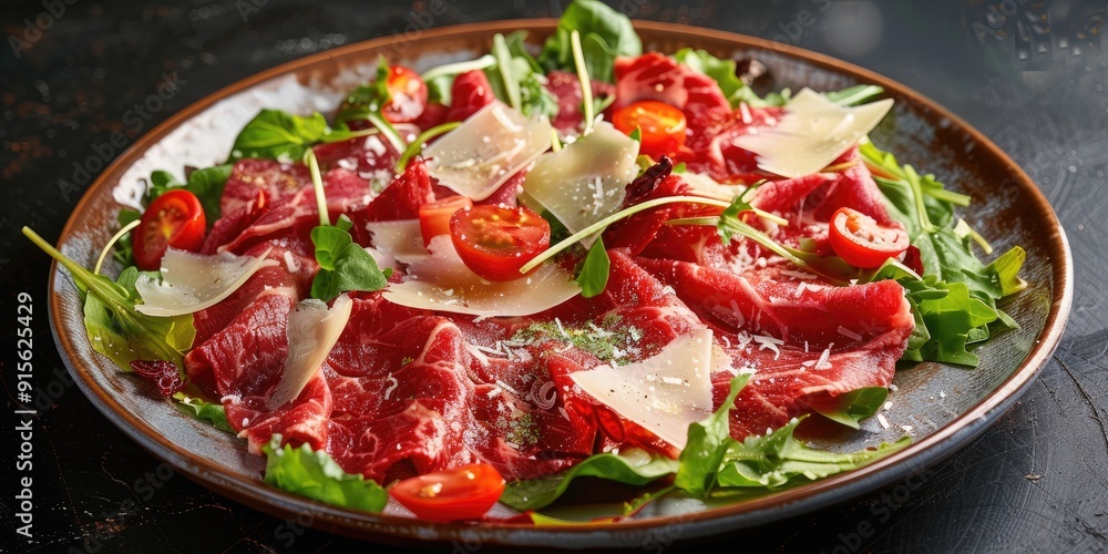 Veal Carpaccio Salad with Vegetables and Parmesan Cheese Restaurant ...