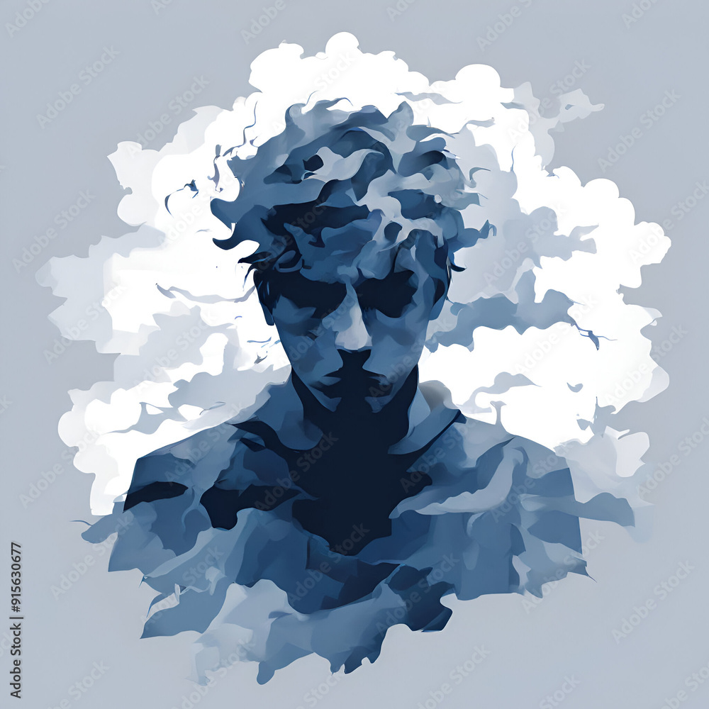 Unhappy & sad man's form double exposed, anxiety disorder/ Sad and ...