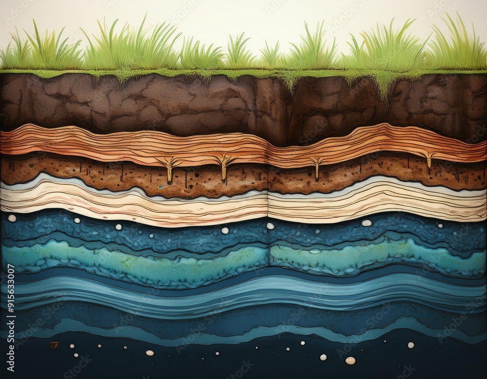 Section of soil with underground water layers, underground, soil ...