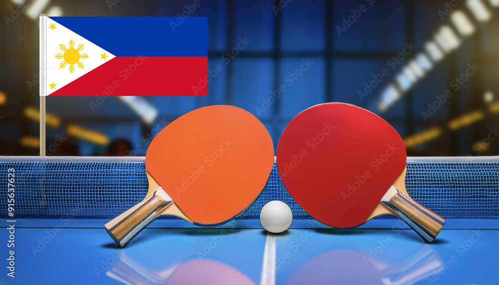 Philippines flag over table tennis with rackets and ball,ping-pong ...