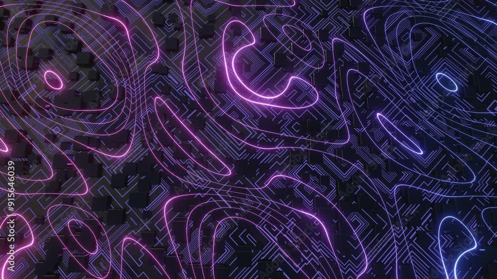 Hi tech pattern on plane surface, neon glow, complex elements and ...