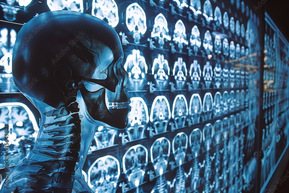 X-ray images with one highlighted, revealing a key finding. Stock ...