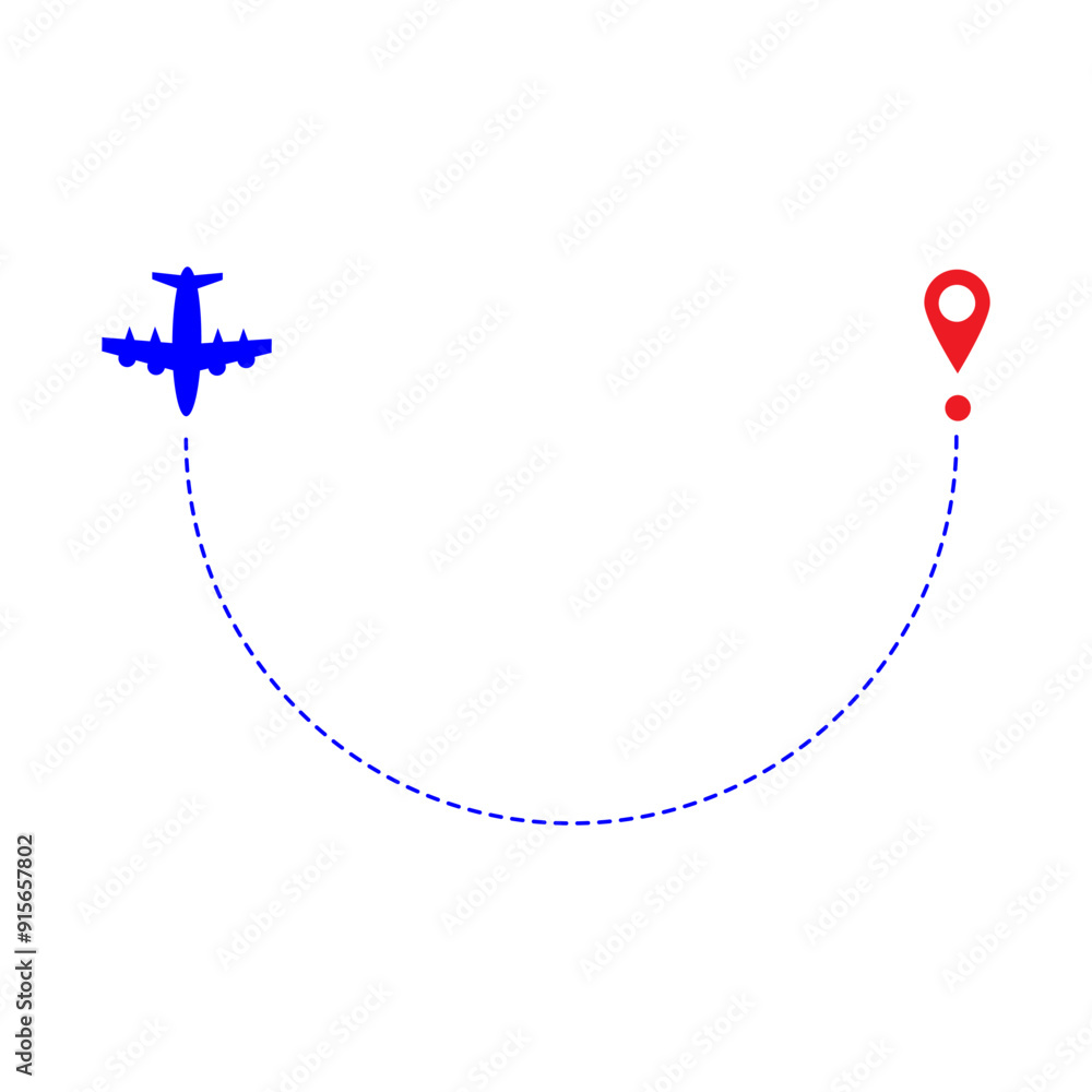 Airplane line path vector icon. Path from point to point, Location for ...