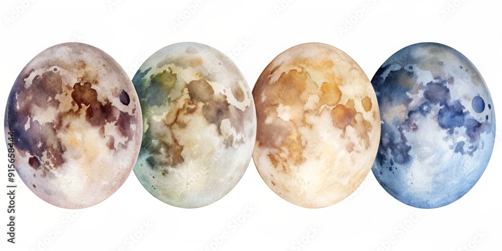 Vibrant circular moon stickers feature serene illustrations of the ...