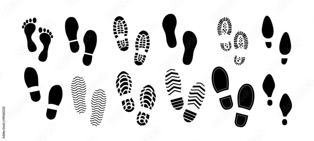 Footprints human silhouette, vector set, isolated clip art collection ...