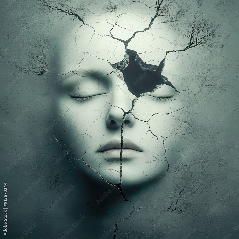 Revealing the Human Soul and Psyche A surreal depiction with fractured ...