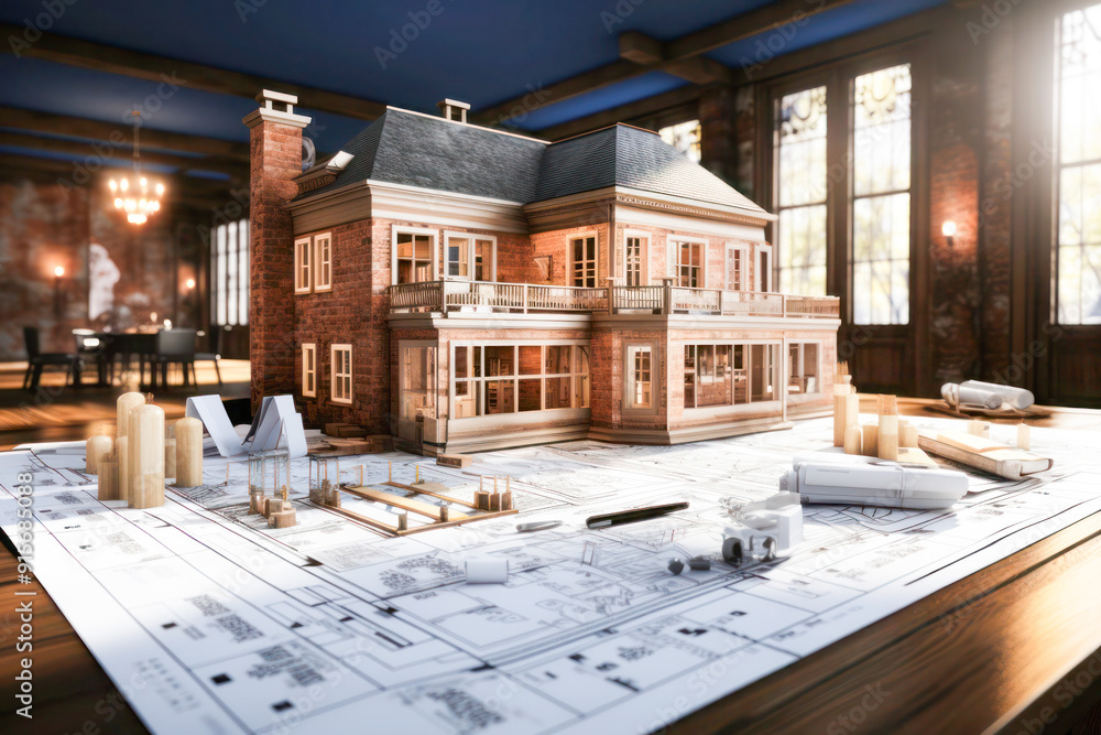 Architectural model of a mansion based on plans Stock Photo | Adobe Stock