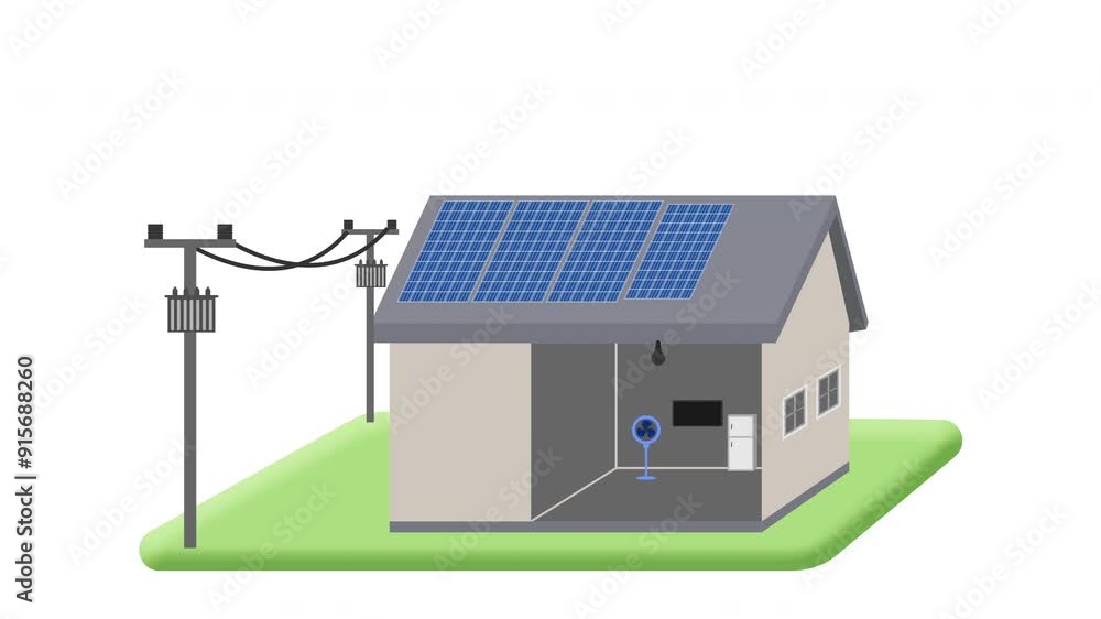 animated solar cell system, simple hybrid solar power system diagram on ...