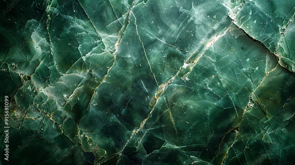Rich green marble with intricate white veins, photographed with soft ...