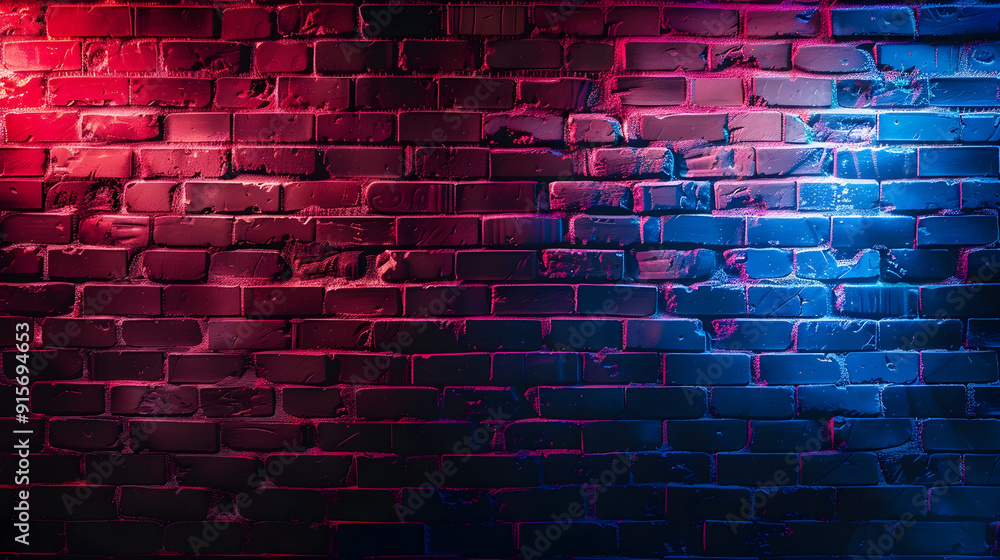 Neon light on brick walls that are not plastered background and texture ...