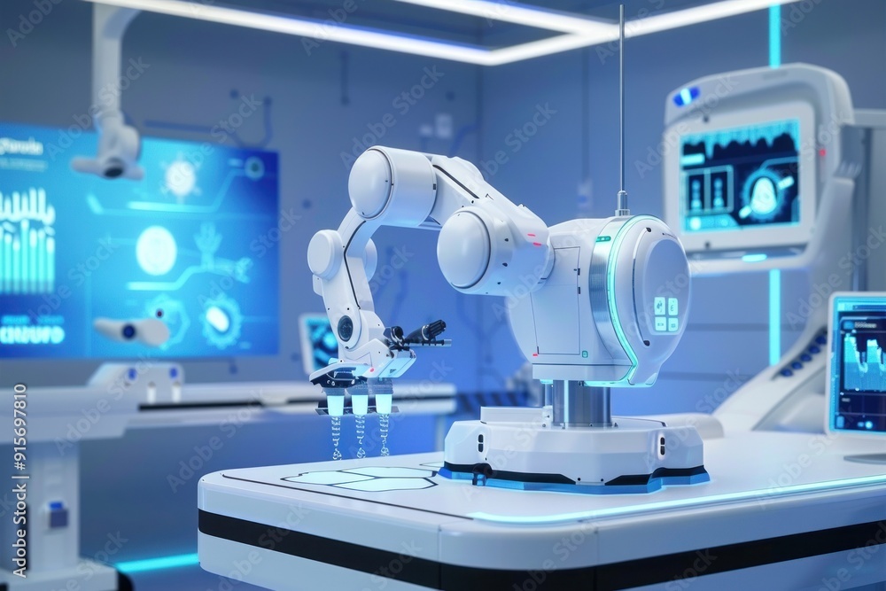 Medical robotic arm operating in a modern lab facility setting Stock ...