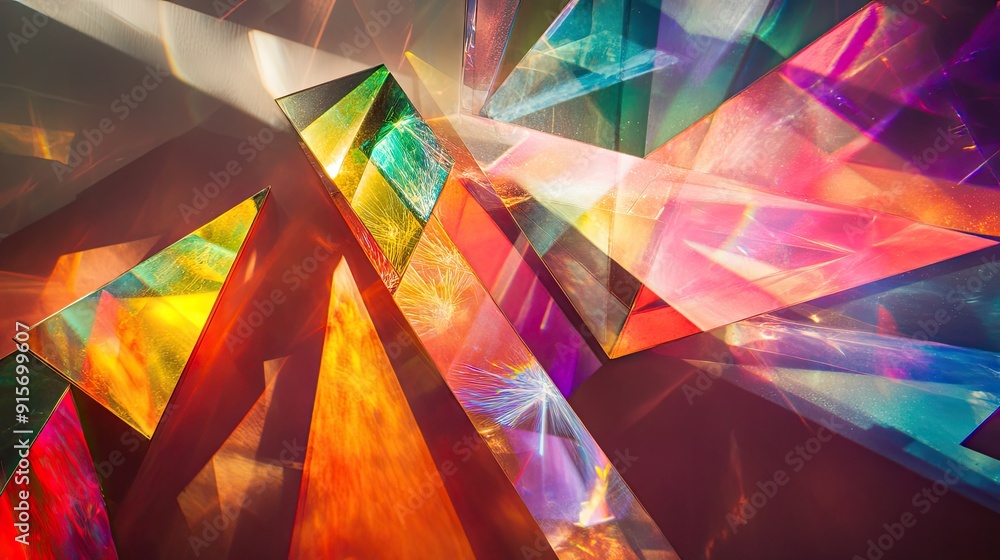 Mixture of glass triangular prisms and dichroic stripes dispersing a ...