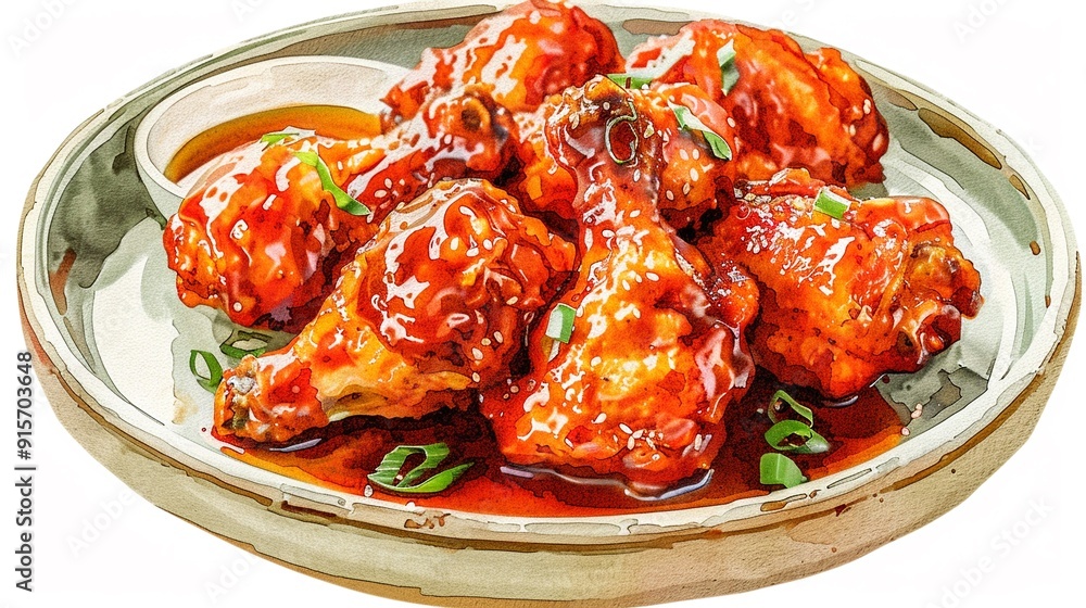 Dakgangjeong (crispy Korean fried chicken) pieces on a plate,Clipart ...