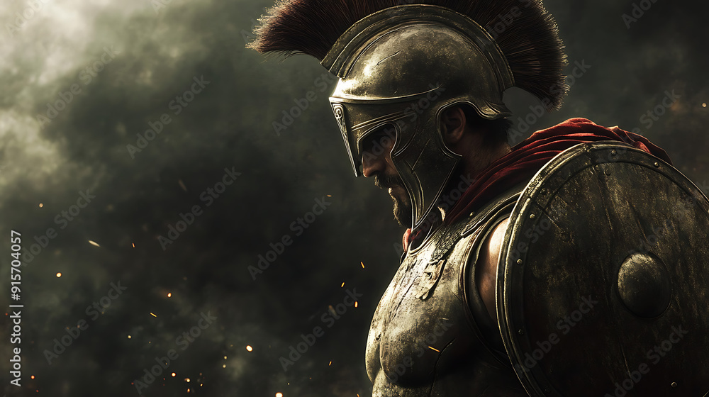 Illustration of spartan warrior in armor, Roman Greek military ...