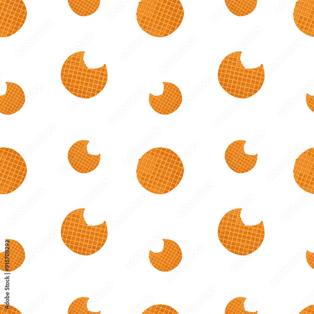 Stroopwafels seamless pattern. Dutch waffles with golden crispy ...