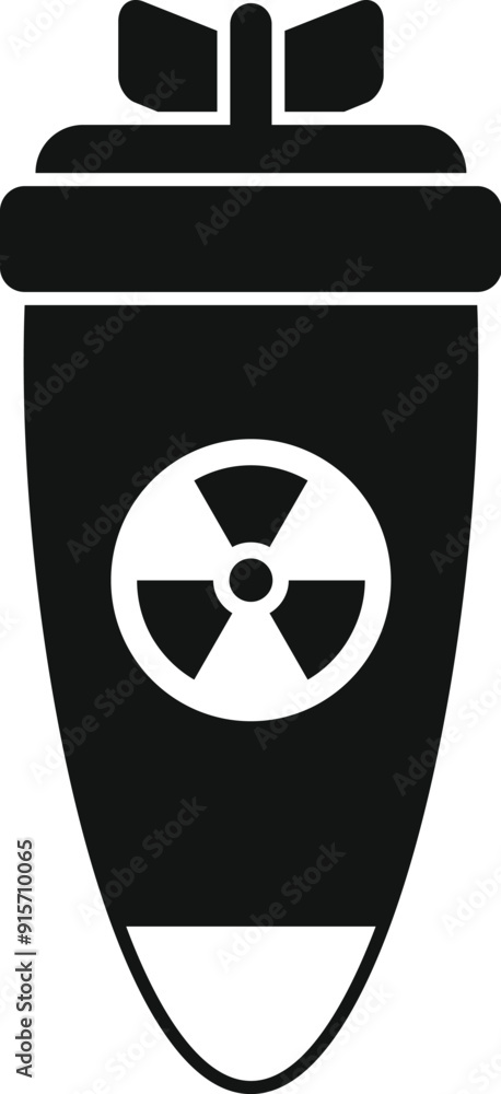 Black and white icon of an atomic bomb with radiation symbol ...