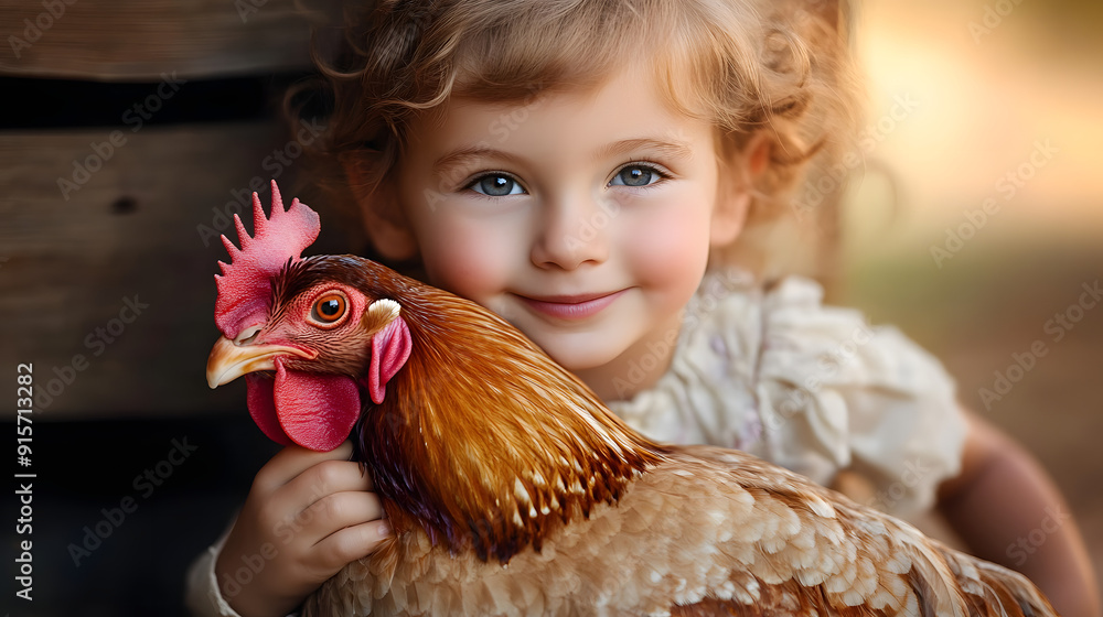 little child with chicken, Rhode Island Red chicken. Stock Photo ...