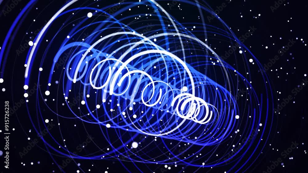 Flow of lines twisted and form round structure. Light streaks or blue ...