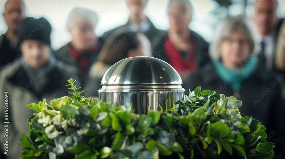 Emotional Funeral Scene with Focus on Urn and Mourners - Memorial ...
