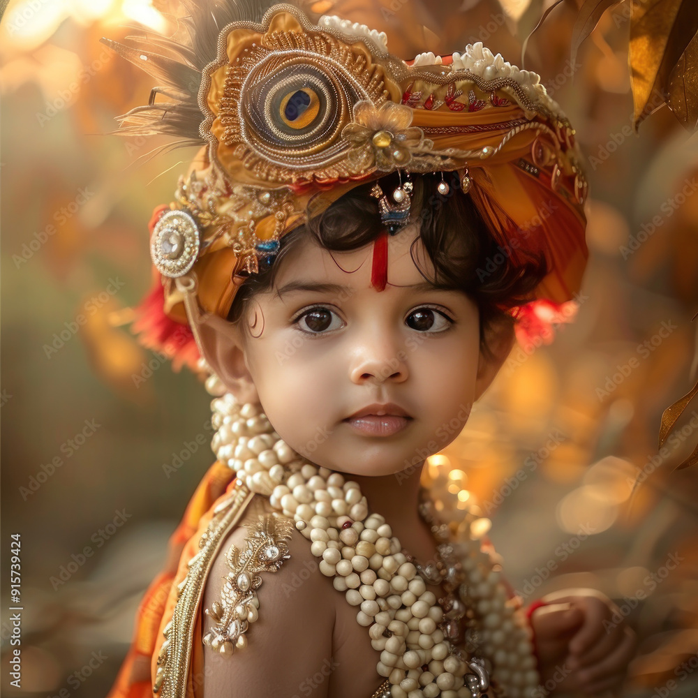 Cute little boy in lord krishna costume. celebrating janmashtami or ...