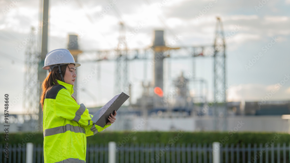 Asian man petrochemical engineer working at oil and gas refinery plant ...