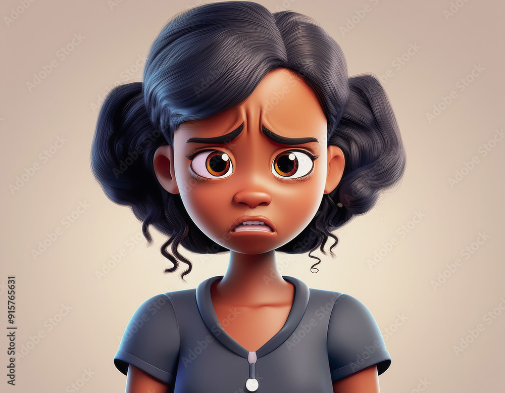 Petite fille noire, triste, déçue, très expressive, mignonne ...