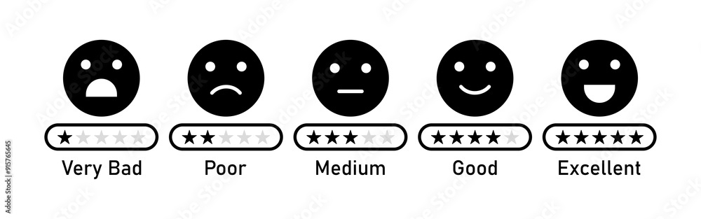 Vetor de Silhouette rating emoji icon set. Feedback rating emoji icon ...