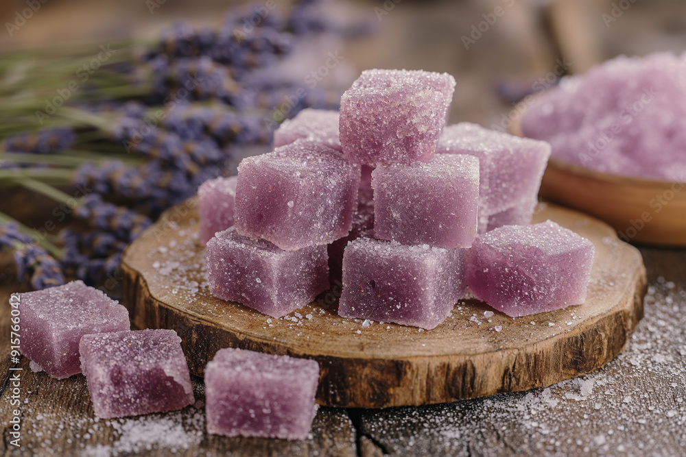 Lavender jelly. Marmalade yield sweets with the taste of lavender. Lavender sugar. Sweets. Stock ...