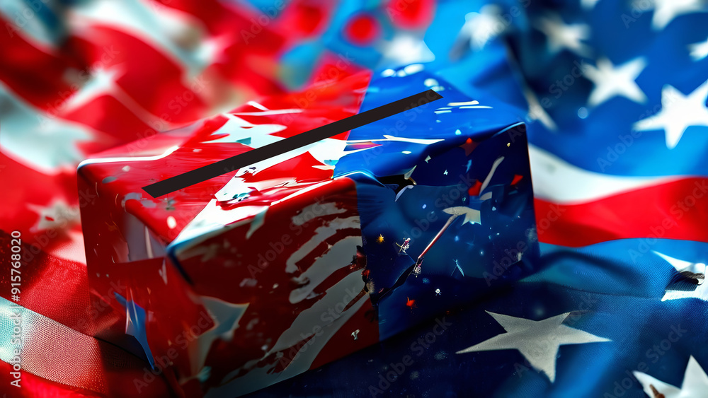 Abstract Oil Painting Depicting US Elections Stars and Stripes Red and ...