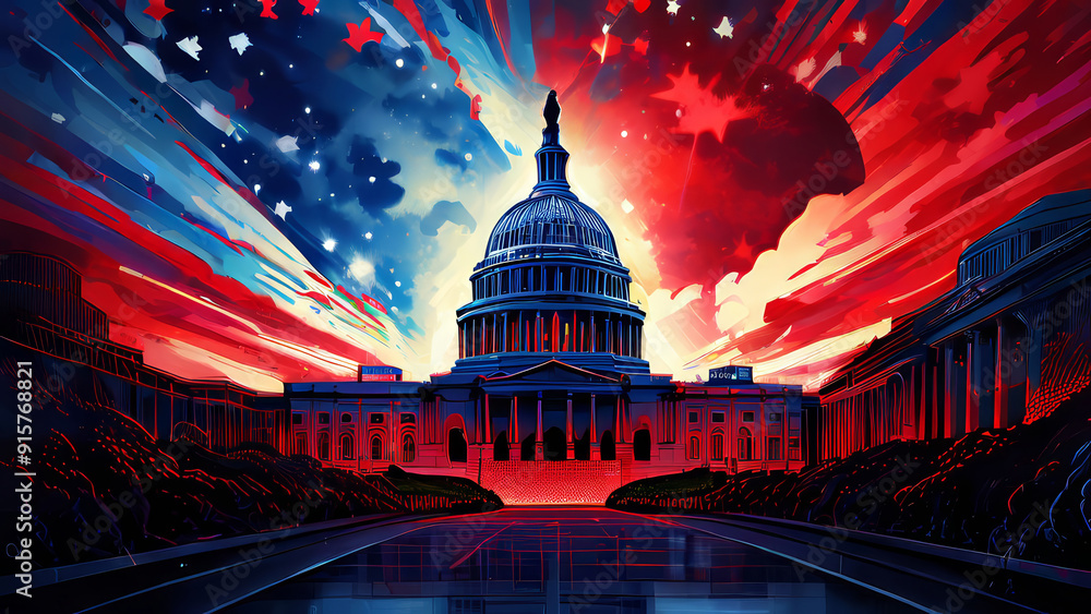 Dramatic Abstract Oil Painting Depicting US Elections US Capitol ...