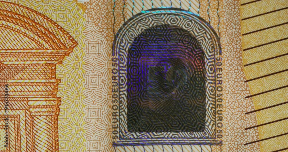 An overview of the 50 euro banknote. Quick frame change with different ...