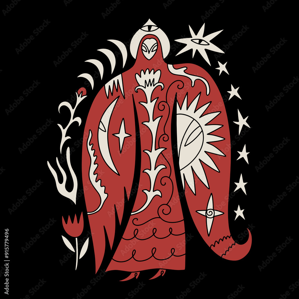 Whimsical alkonost syrin folk slavic mythology bird woman character ...