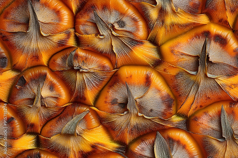 Closeup of pineapple skin texture. Macro view of tropical fruit ...