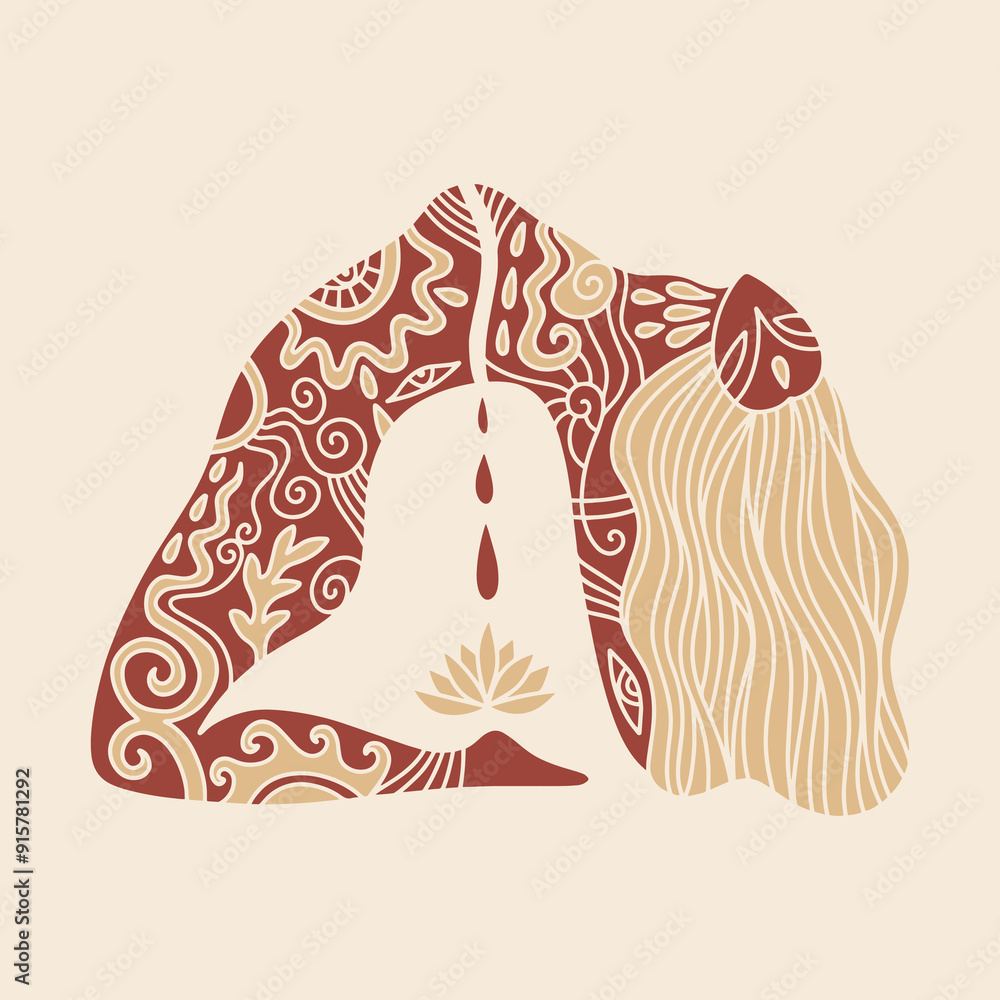 Pretty tattooing girl practicing Kundalini yoga flat doodle cartoon ...