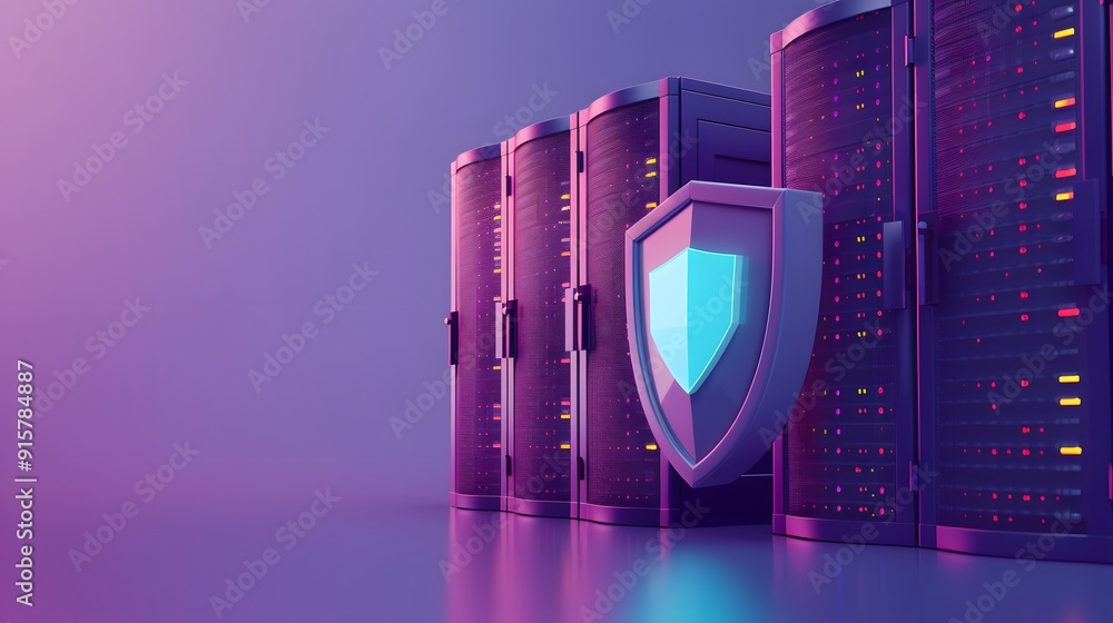 Secure server room with shield emblem, representing data protection and ...