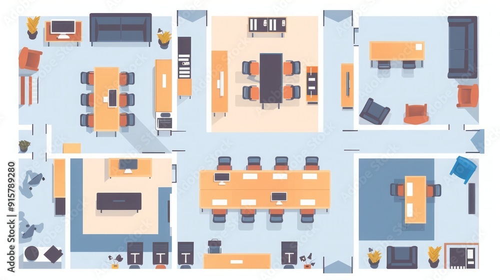 Modern Office Floor Plan Design: Workspace Layout and Interior Stock ...