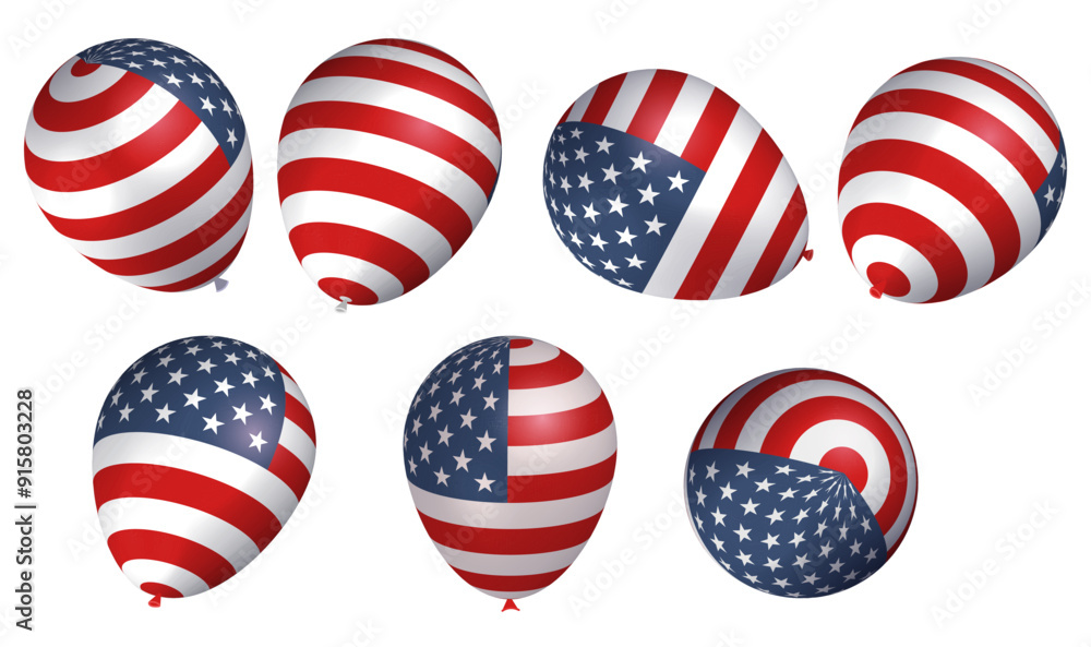 3d render United States of America country flag balloons set on ...