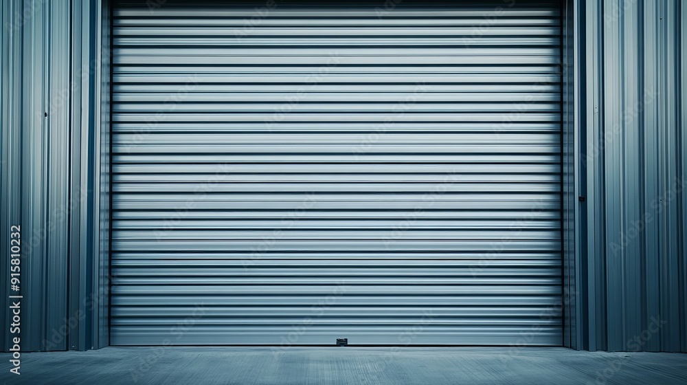 An up-close view of an automated metal roller door, commonly found in ...