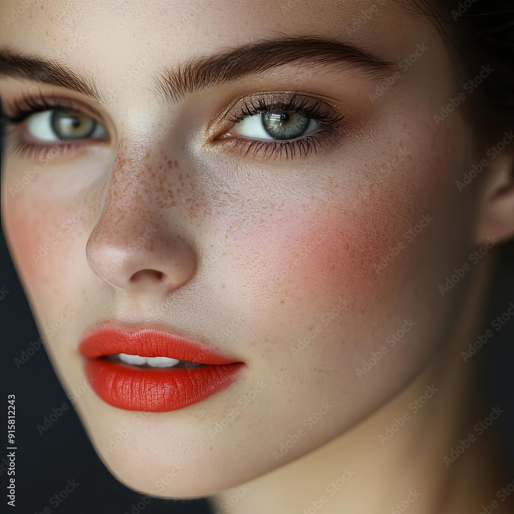 Natural look makeup, dewy finish, close up, understated glamour ...