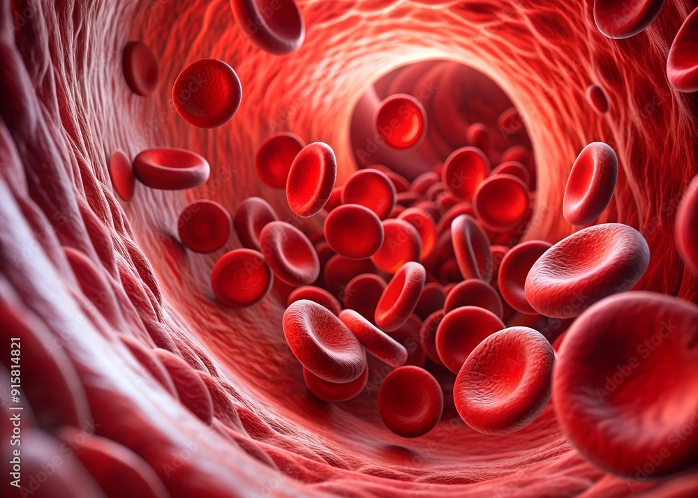 Detailed View of Blood Cells Within an Artery, Emphasizing Cholesterol ...