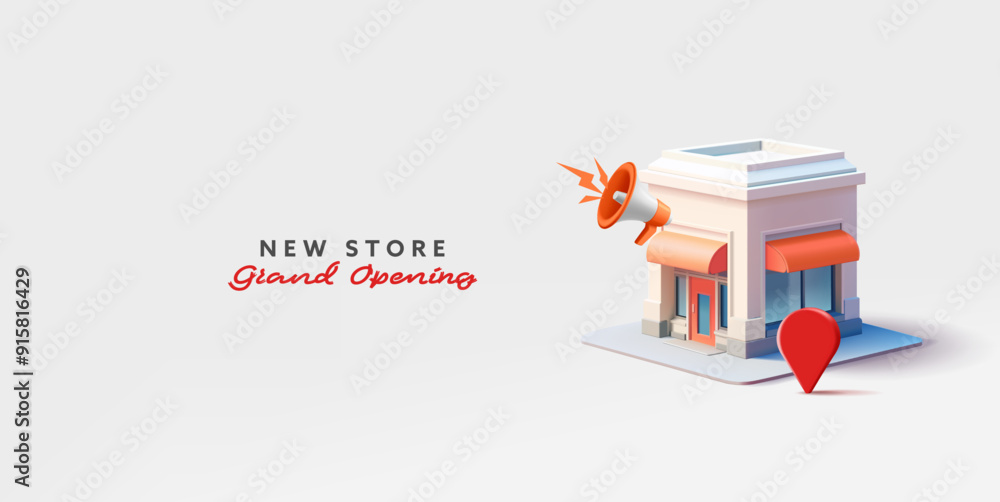 Grand opening of a new store, supermarket, cafe, loudspeaker ...