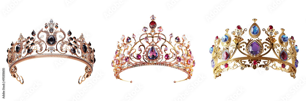 set of A luxurious princess crown on a simple on a transparent ...