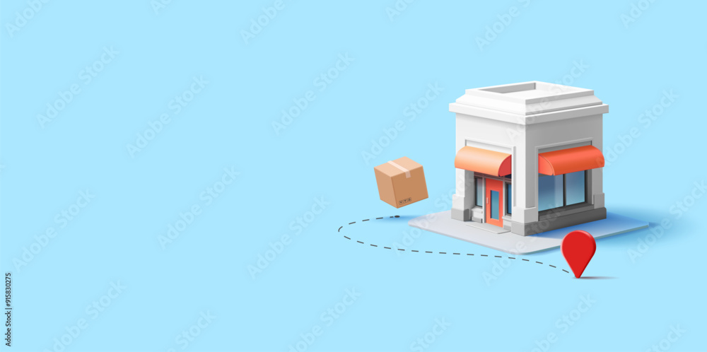 Store building, boxes, location, 3D. Ordering, logistics and delivery ...