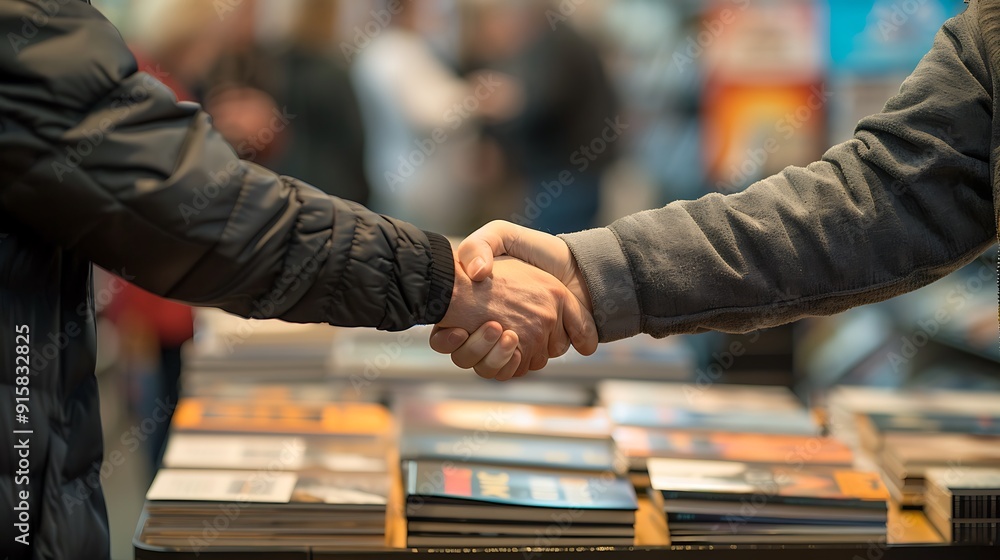 A realistic photo of a handshake between an author and a fan at a ...